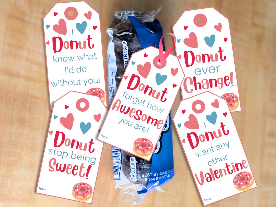 Donut Valentines Tag, Classroom Snack Card, Printable School Exchange ...