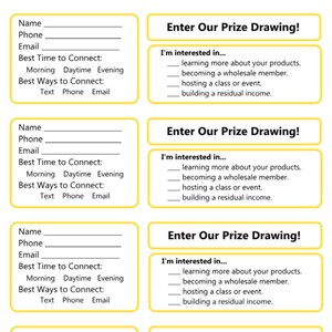 Prize Drawing Entry Forms, Contact Information - Etsy