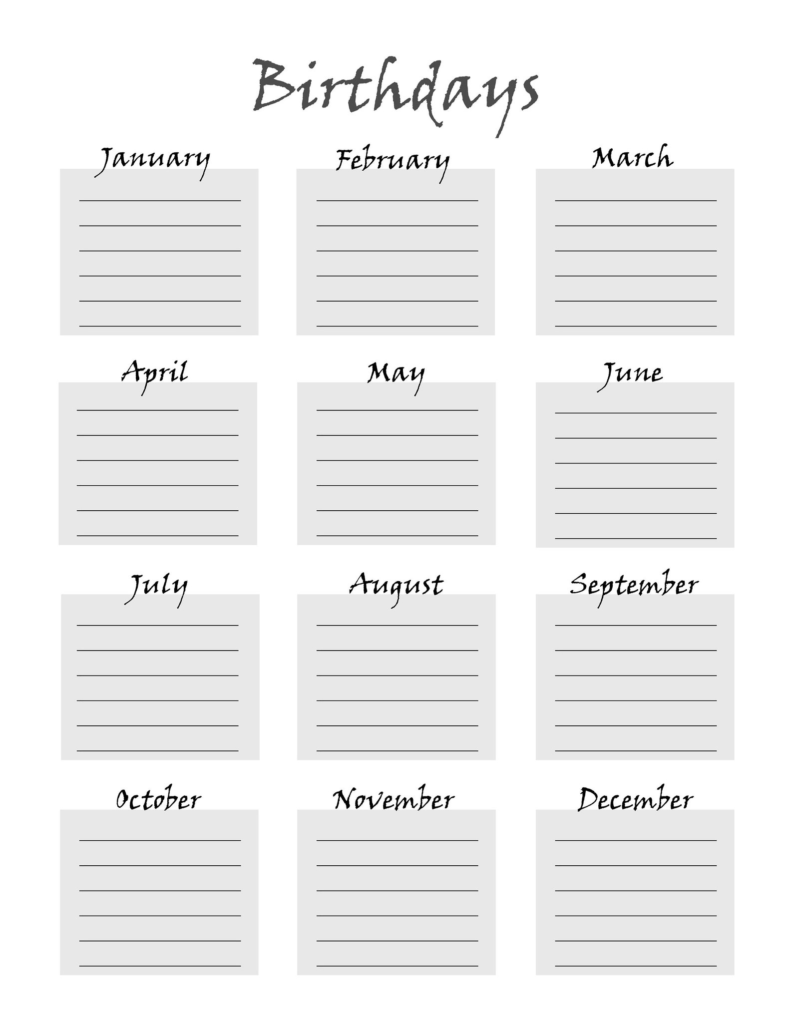 Birthday Tracker for Family and Friends Printable Calendar Worksheet - Etsy