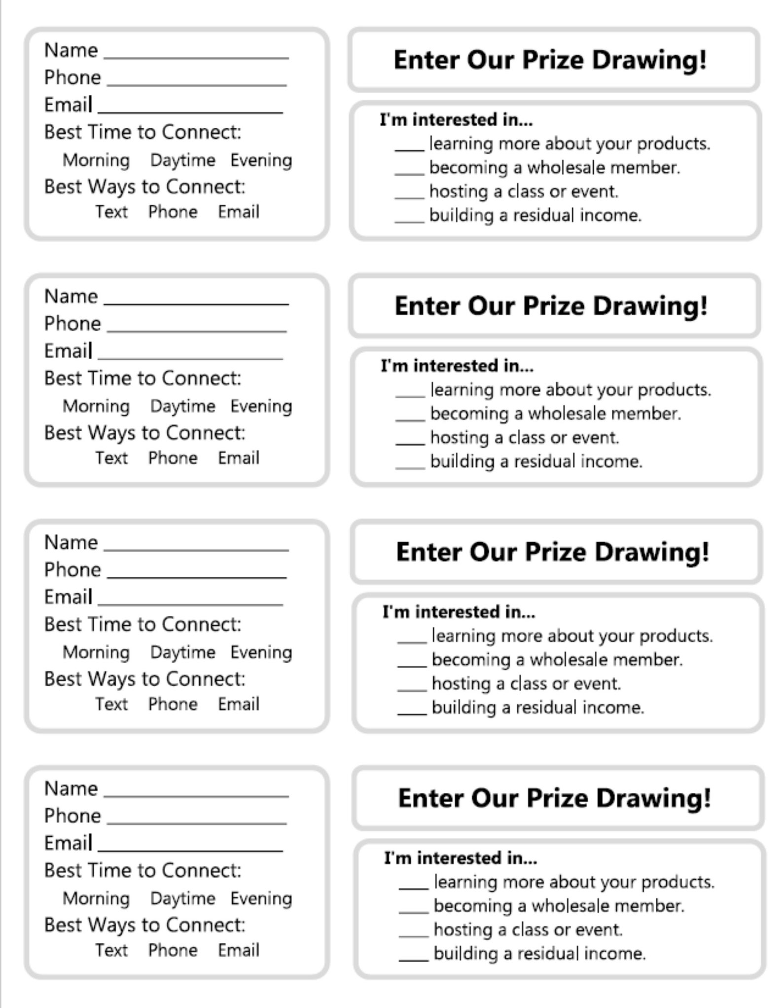 Prize Drawing Entry Forms, Contact Information - Etsy