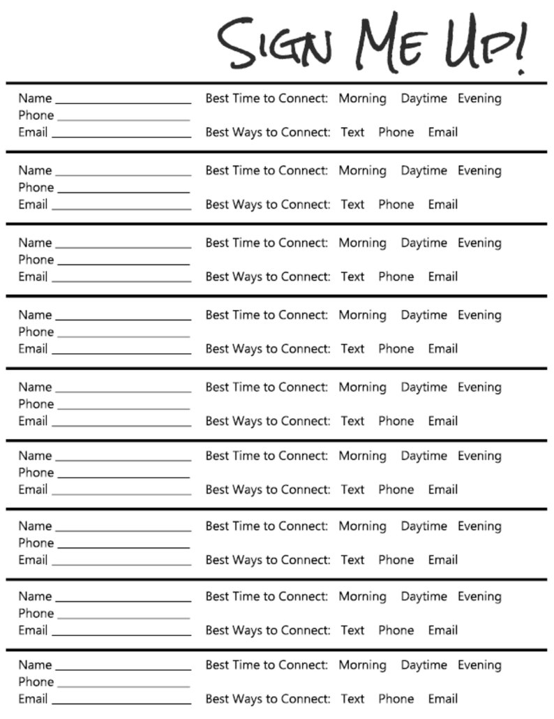 Sign up Sheet With Contact Info - Download & Print PDF - Etsy