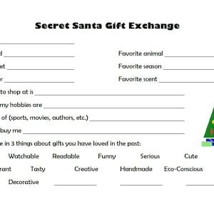 Secret Santa Holiday Gift Exchange Form Template Printable - Etsy