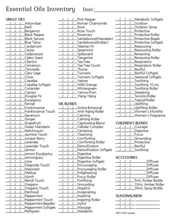 Essential Oils Option A Inventory Sheets Printable | Etsy