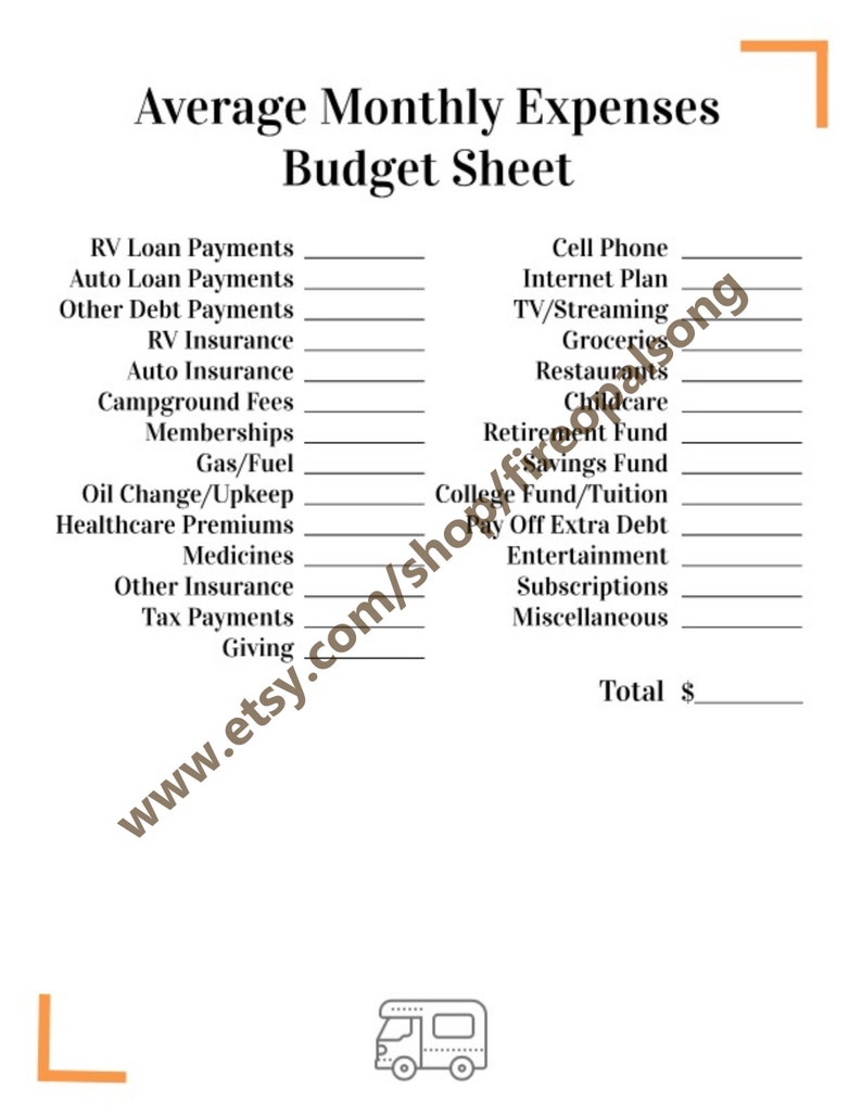 Budget Pack for Full Time RV Travelers - Etsy