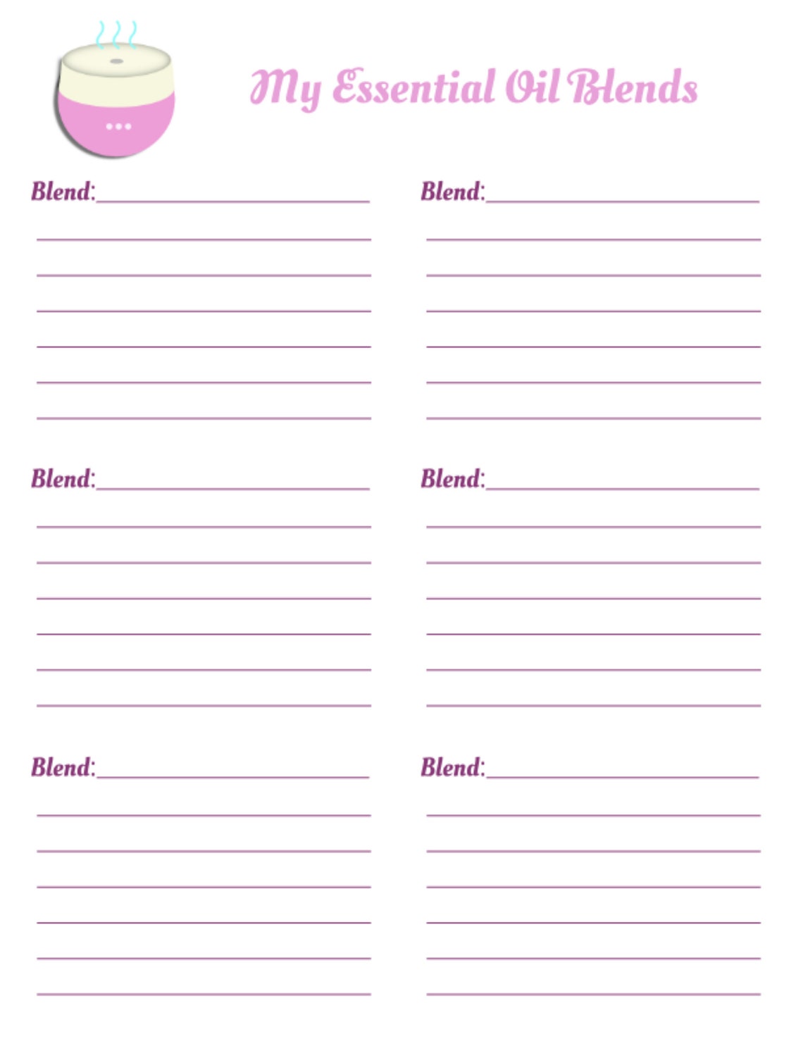 My Essential Oil Blends Printable Worksheet - Etsy
