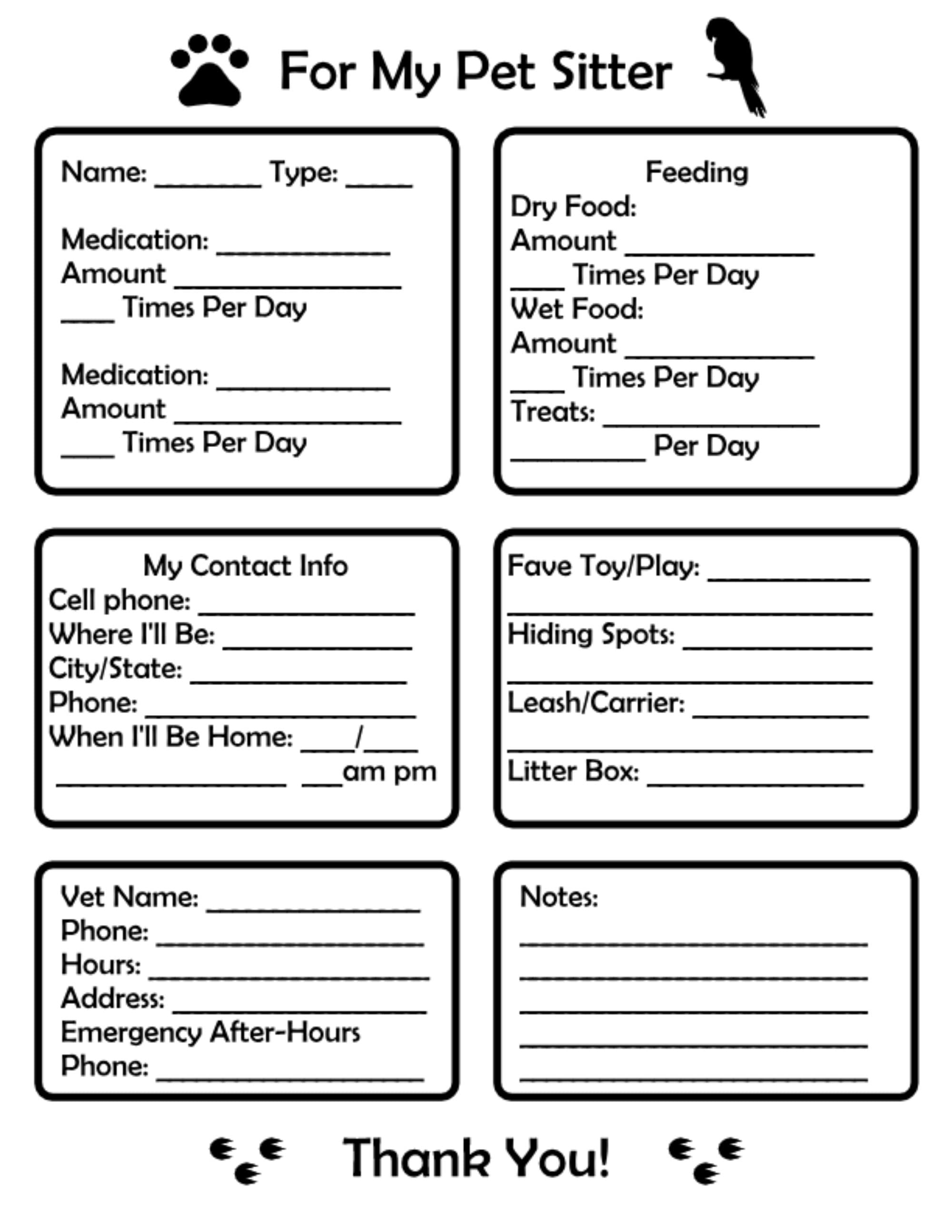 Pet Sitting Notes and Instructions Printable - Etsy