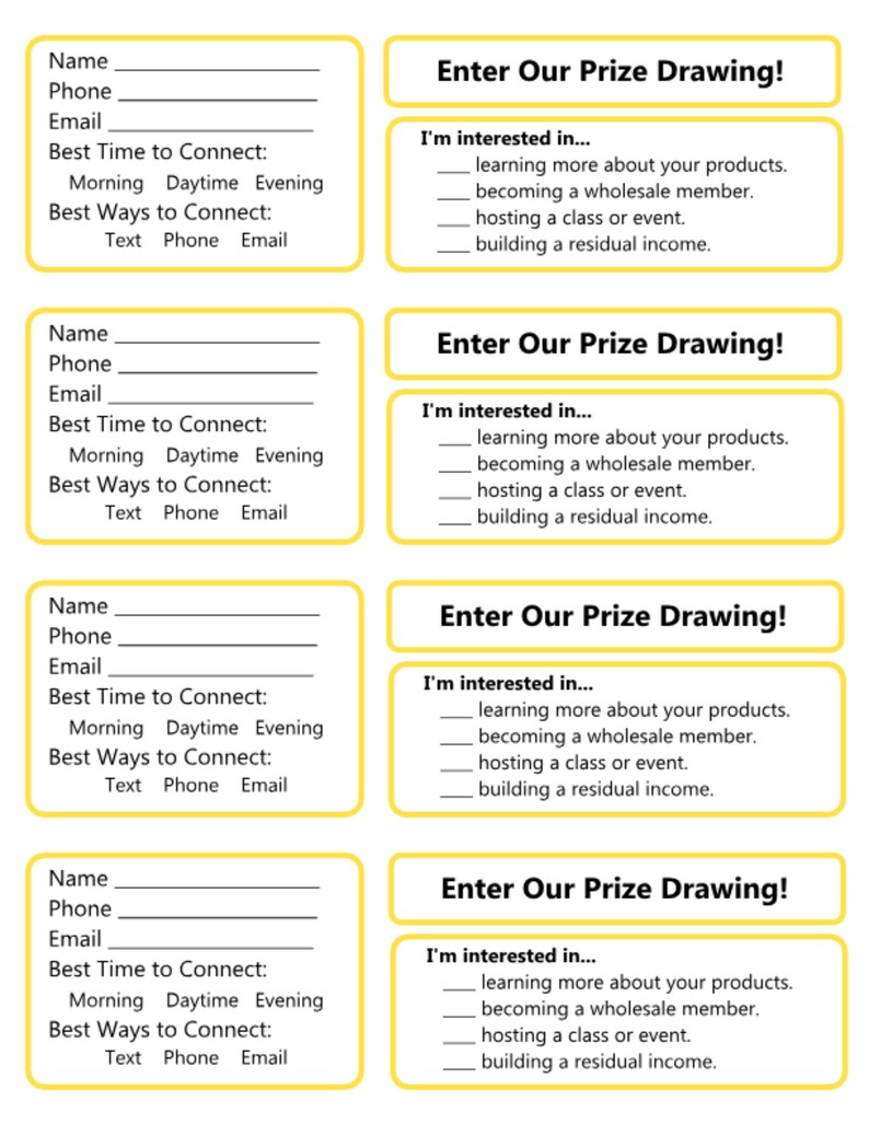 Prize Drawing Entry Forms, Contact Information - Etsy