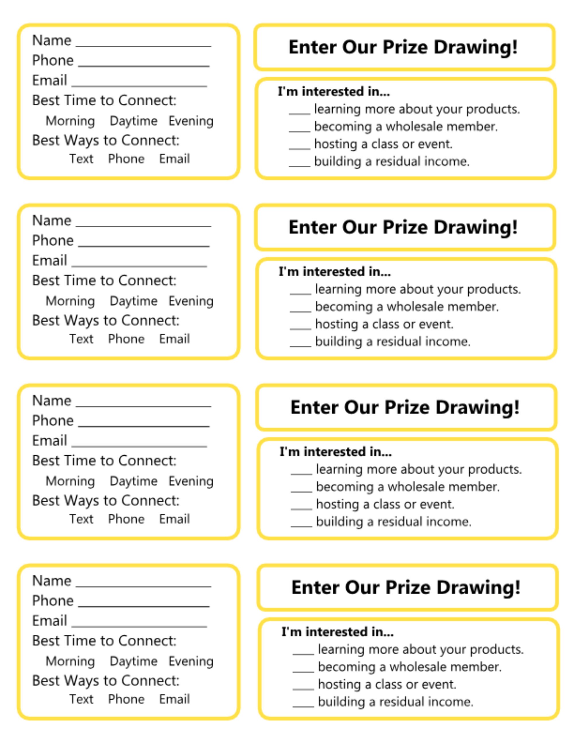 Entry Prize Forms Printable - Printable Forms Free Online