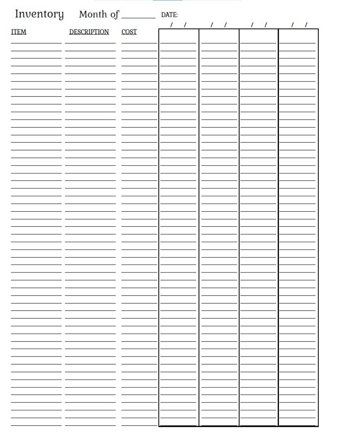 Inventory Sheet Printables for Small Business - Etsy