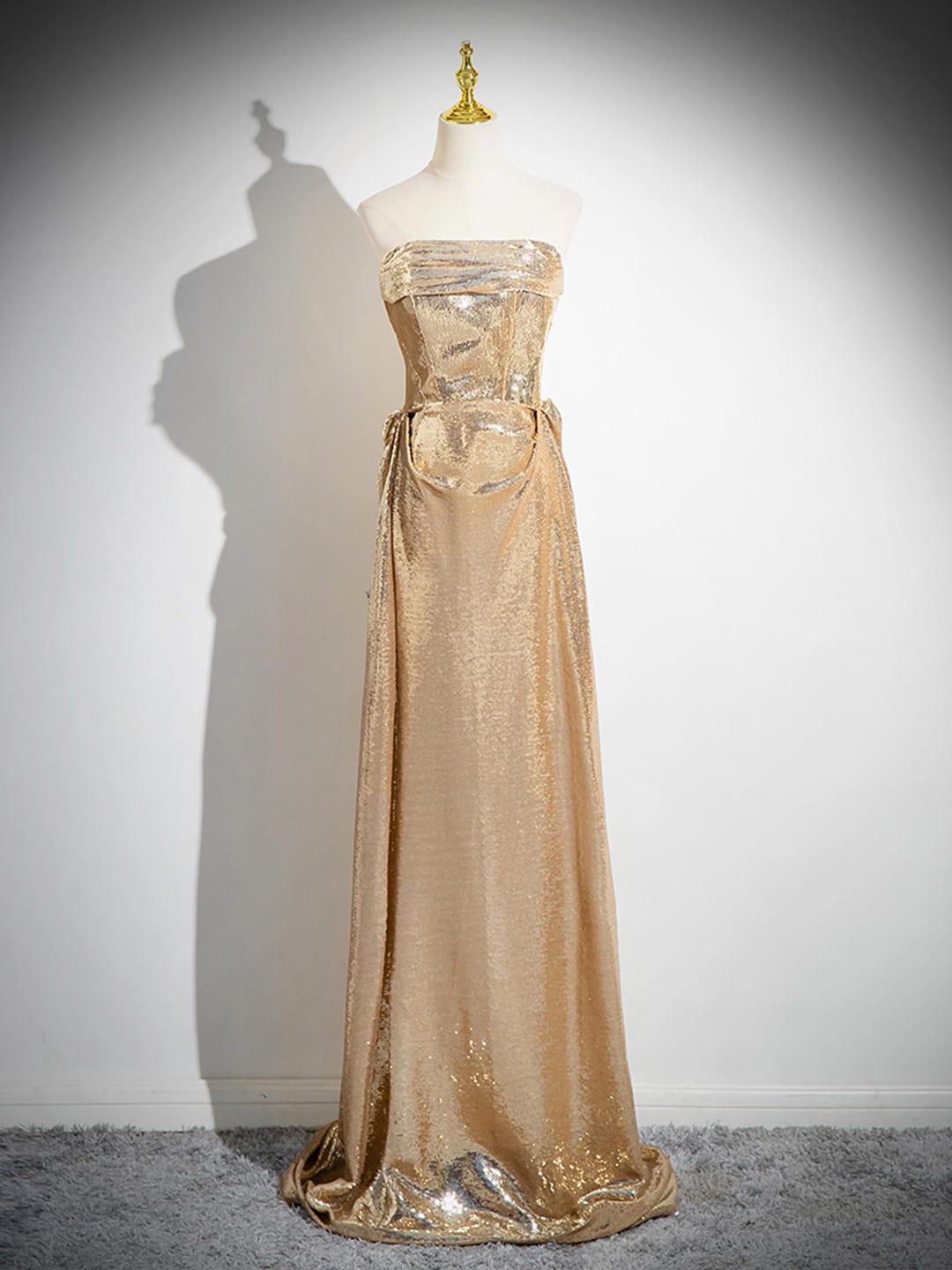 Gorgeous Gold Tube Long Prom Dress, Ball Gown, Custom Made Evening Gown ...