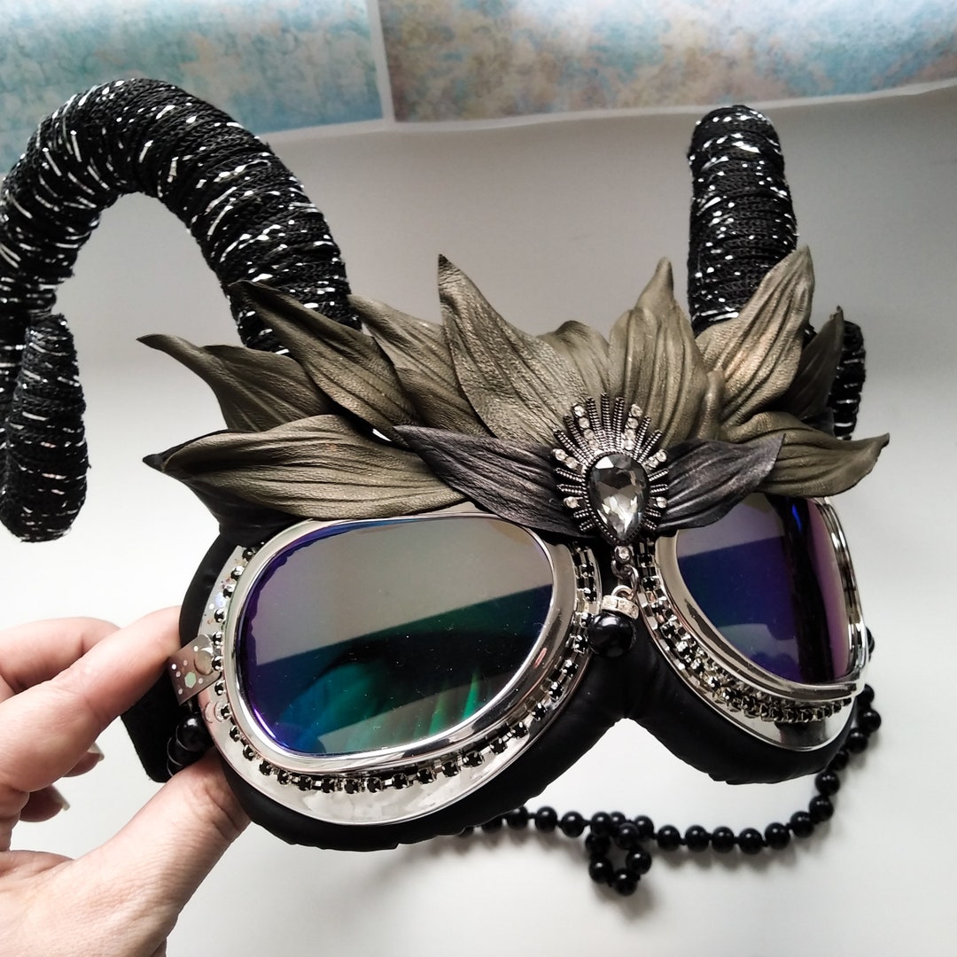 Goggles With Horns Headpiece Costume Festival Rave Face Dust Mask DJ ...