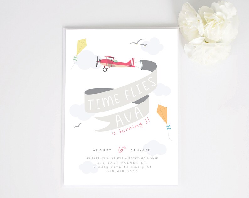 Time Flies Birthday Invite Boy or Girl Airplane Invite - Etsy