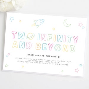 Two Infinity and Beyond Birthday Invite | Moon, Stars, Colorful, Boy or ...