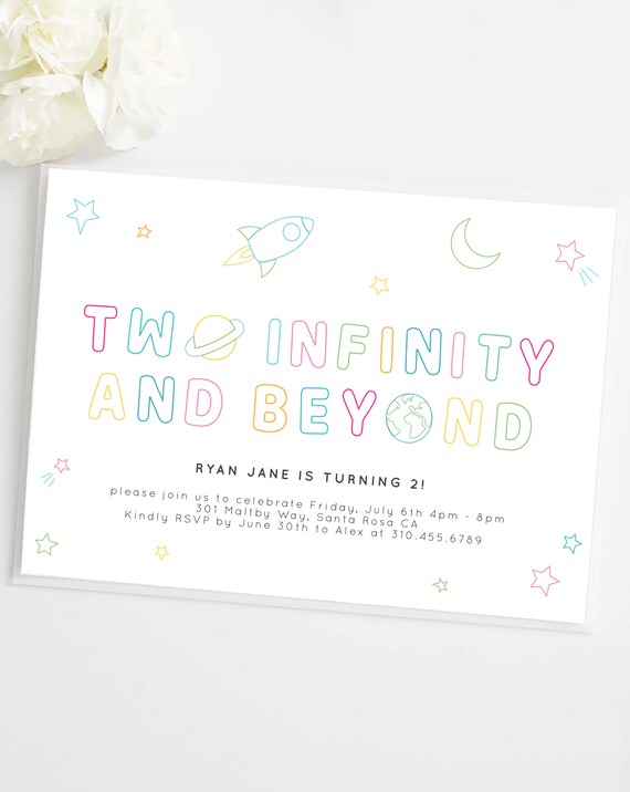 Two Infinity and Beyond Birthday Invite Moon Stars - Etsy