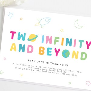 Two Infinity and Beyond Birthday Invite | Moon, Stars, Colorful, Boy or ...