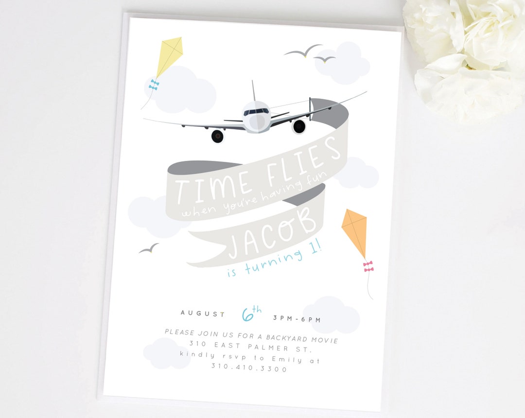 Time Flies Birthday Invite | Boy or Girl | Airplane Invite | Jet Plane ...