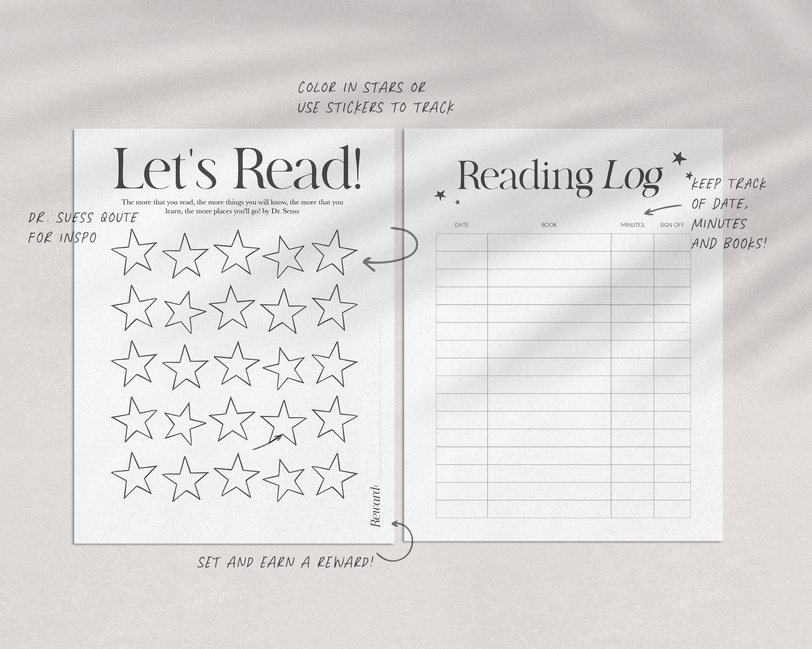 Printable Reading Chart | Instant Download | Aesthetic Lets Read Chart ...