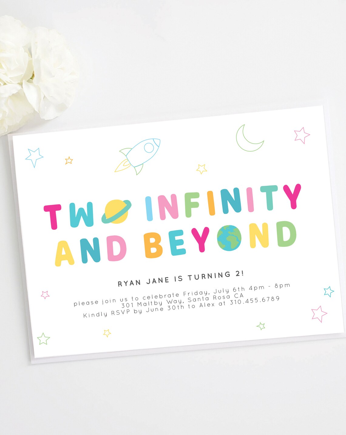 Two Infinity and Beyond Birthday Invite Moon Stars - Etsy