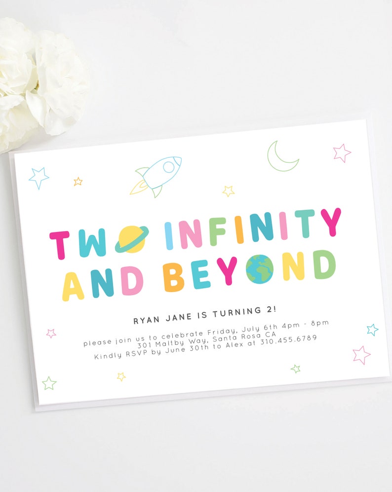 Two Infinity and Beyond Birthday Invite Moon Stars - Etsy