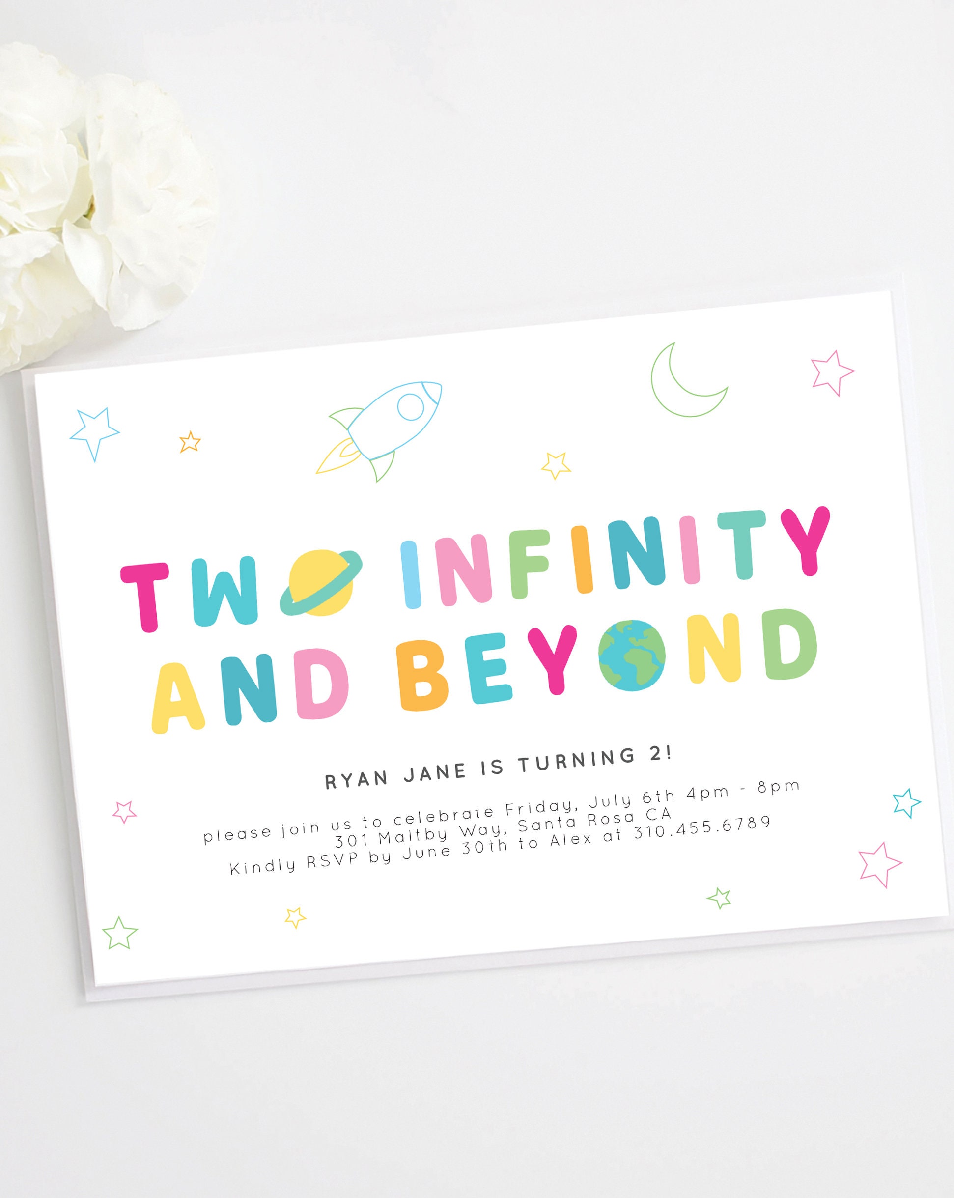 Two Infinity and Beyond Birthday Invite Moon Stars | Etsy