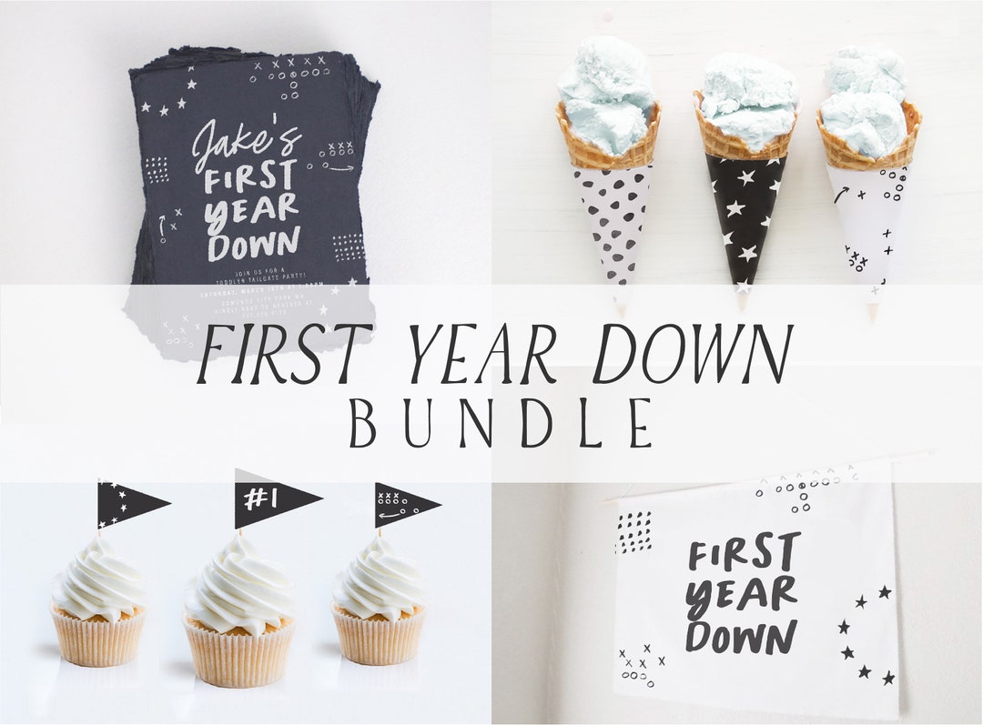 First Year Down BUNDLE | Game Day Invite | Cupcake Topper | Sports ...
