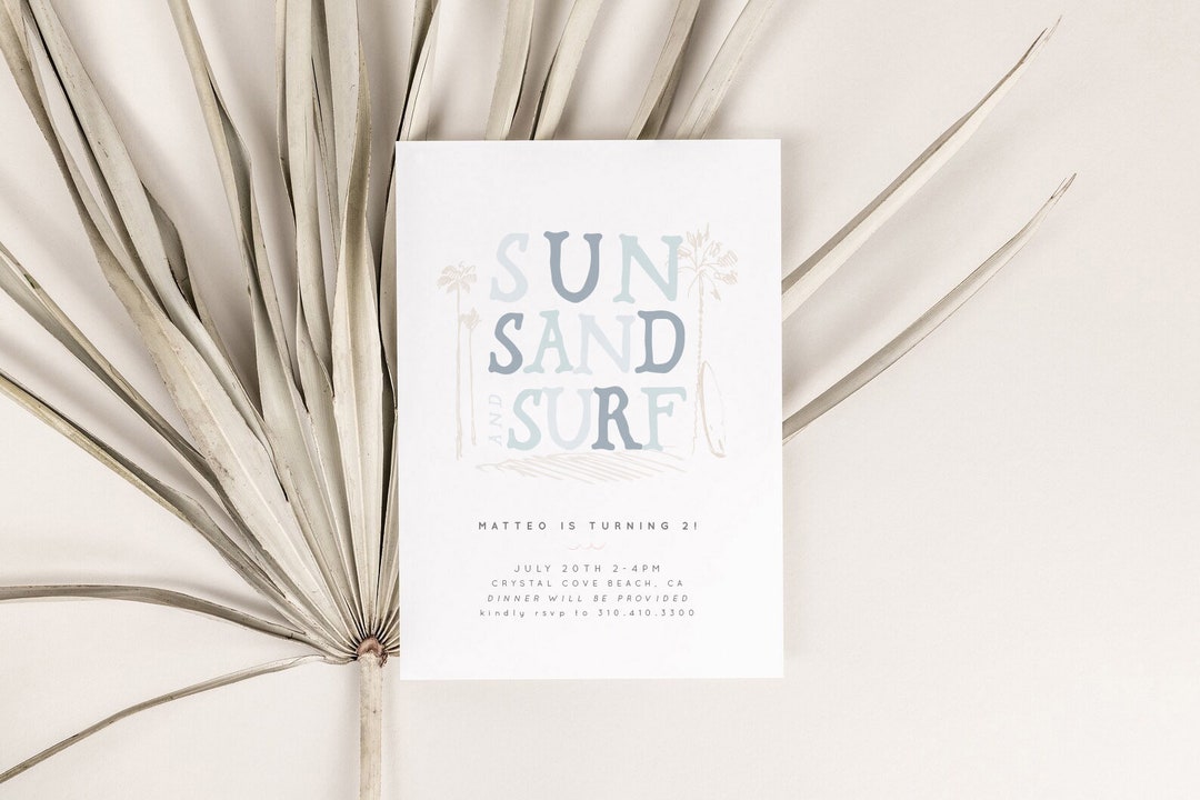 Ocean Blues Sun Sand and Surf Birthday Invite | Beach Birthday | Surfer ...