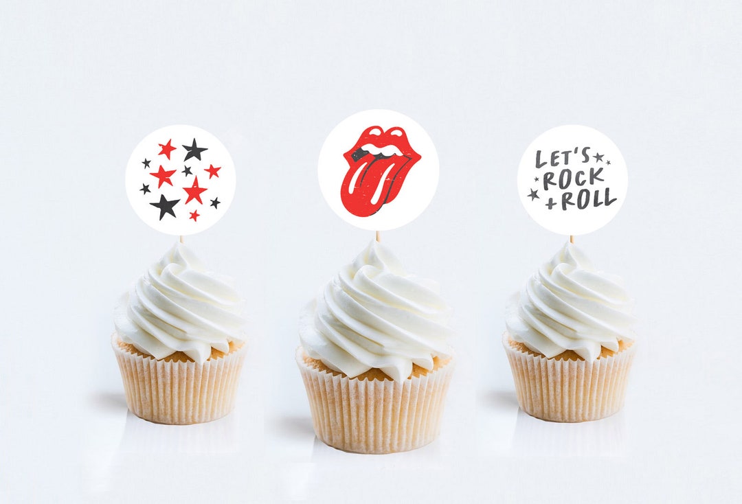 Rock and Roll Matching Cake Toppers in Red | Music Cupcake Toppers ...