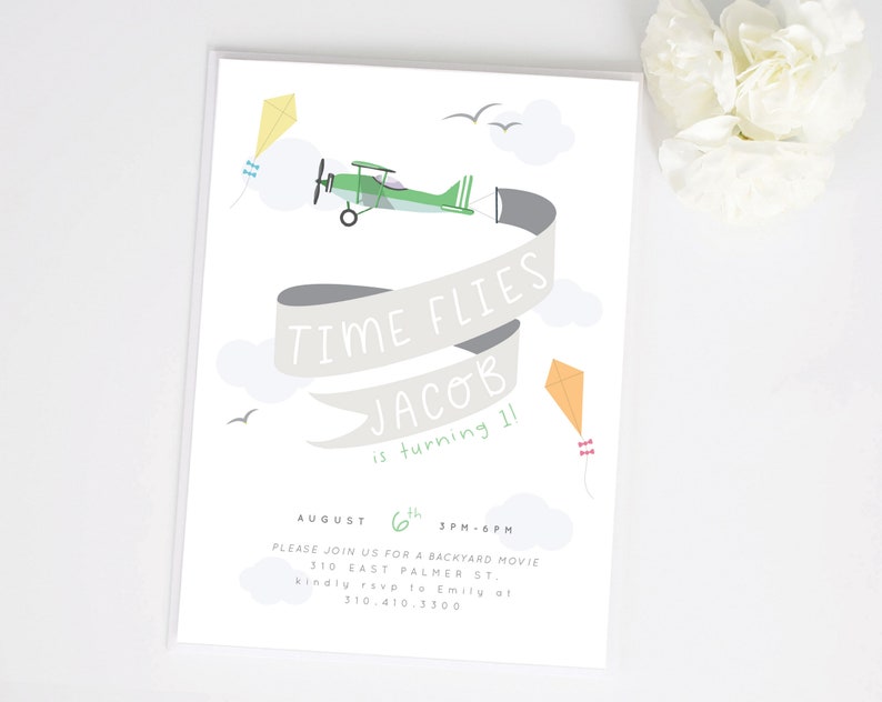 Time Flies Birthday Invite Boy or Girl Airplane Invite - Etsy