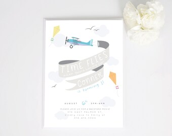 Time Flies Birthday Invite Boy or Girl Airplane Invite | Etsy