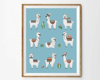 Llama Cactus Print Llama Gift Cactus Decor Baby Shower Alpaca