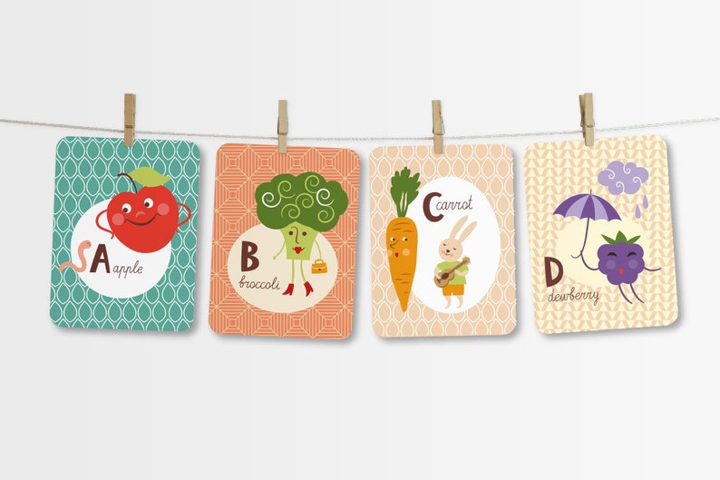 Alphabet & Vegetables Card Set Printable Flash Cards ABC - Etsy