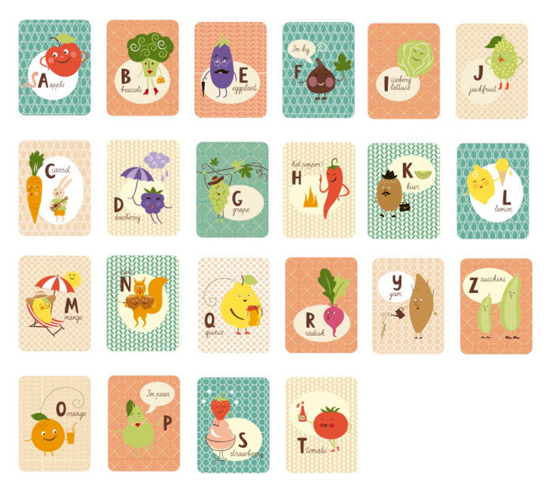 Alphabet & Vegetables Card Set Printable Flash Cards ABC - Etsy