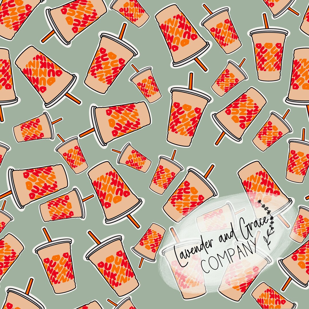 Digital Download, PNG, Coffee, Seamless, Dunkin, Seamless Pattern, Iced ...