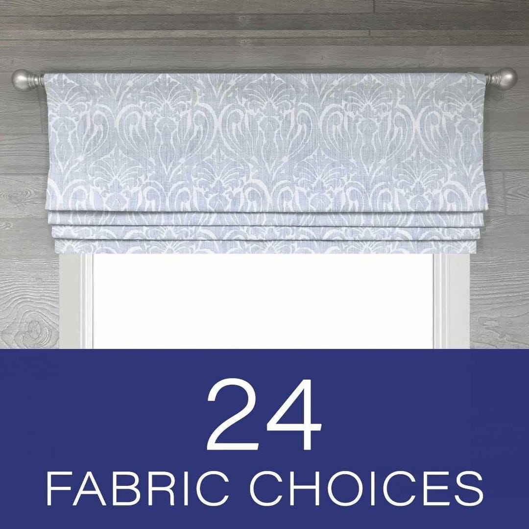 Faux Roman Shade Window Valance in Light Blue to Medium Blue and White ...