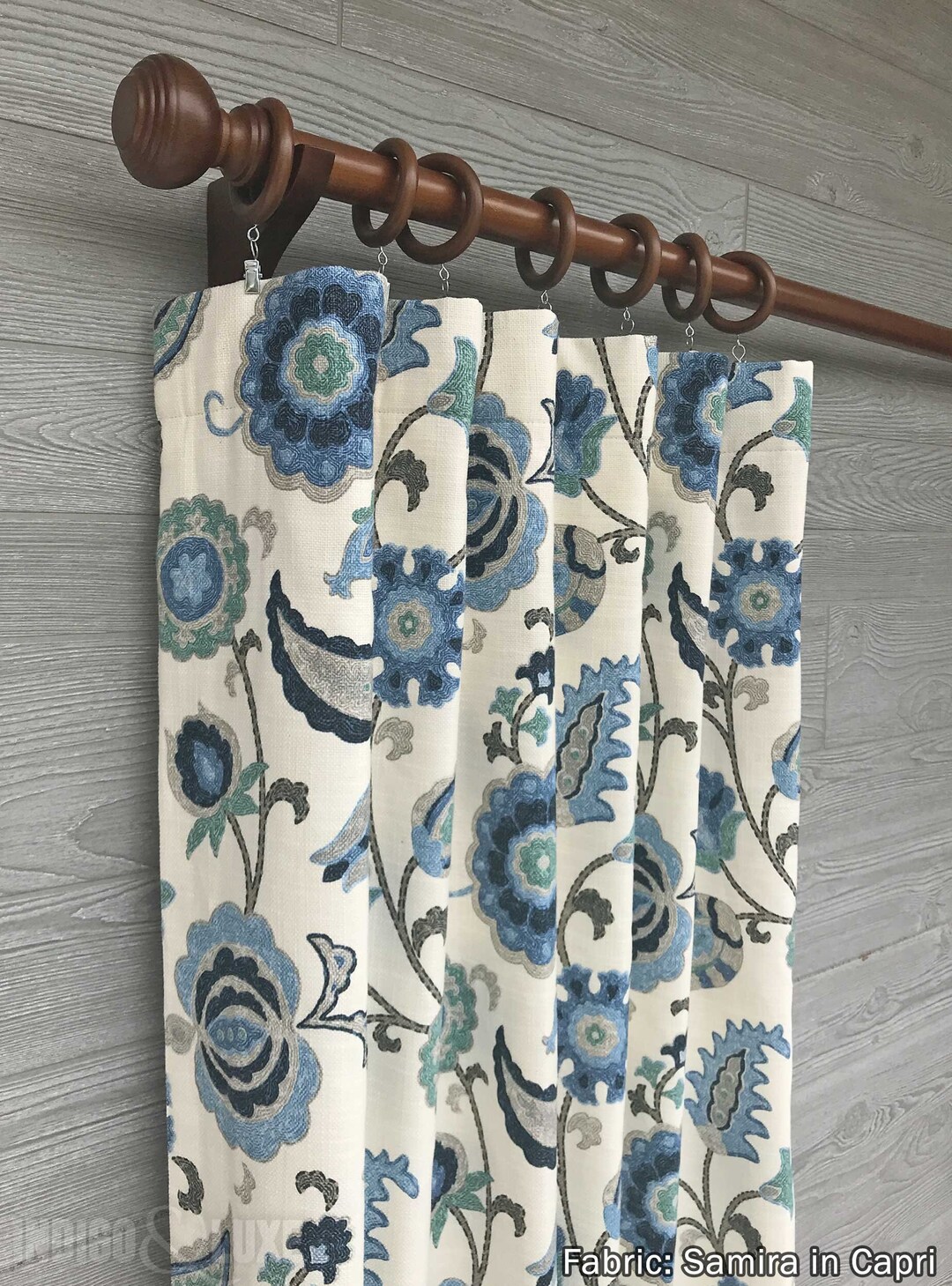Samira in Capri Rod Pocket Drapery, Cafe Curtain, Custom, Blue Paisley ...