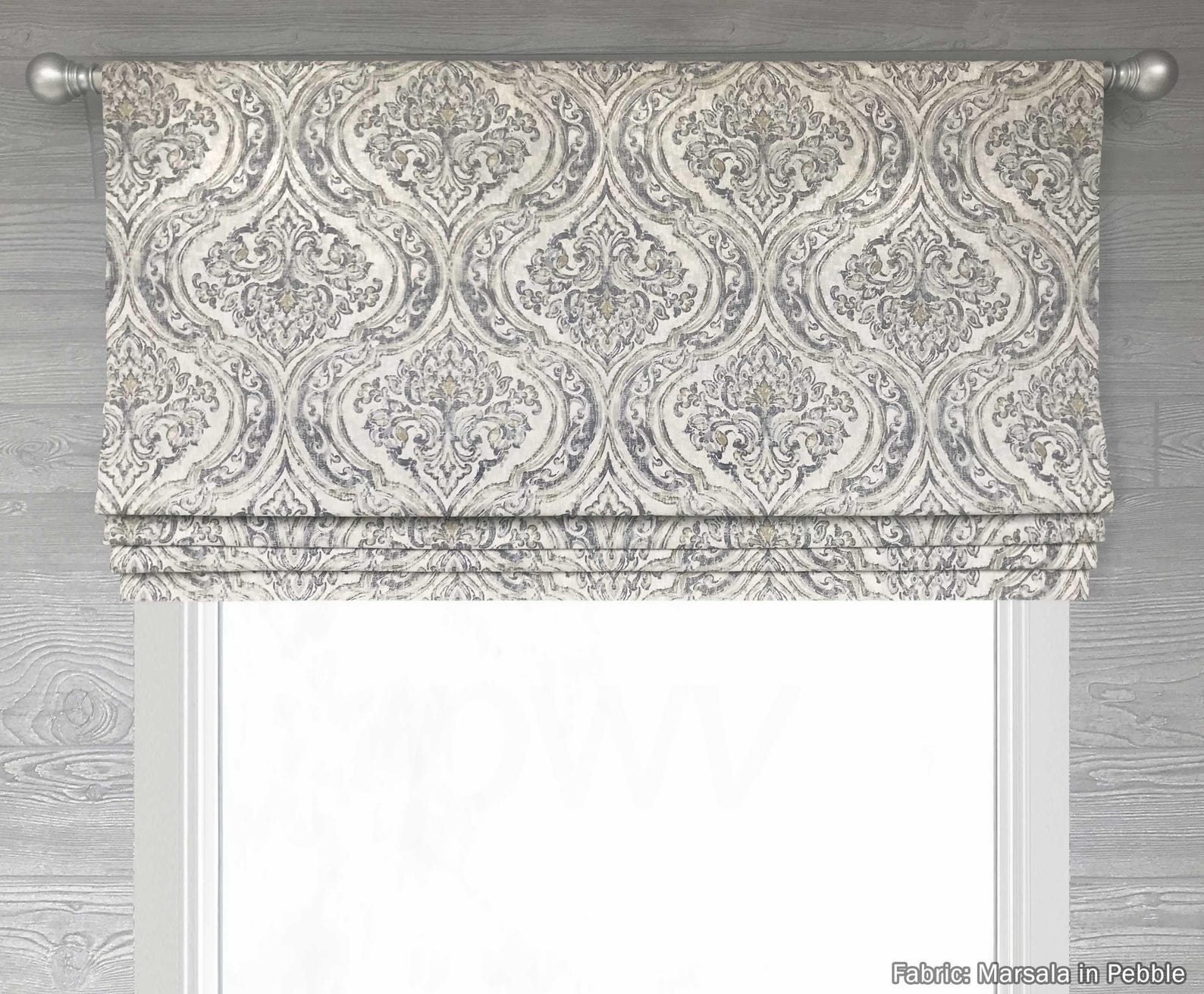 Gray and Ivory Faux Roman Shade Window Valance; Traditional Floral ...