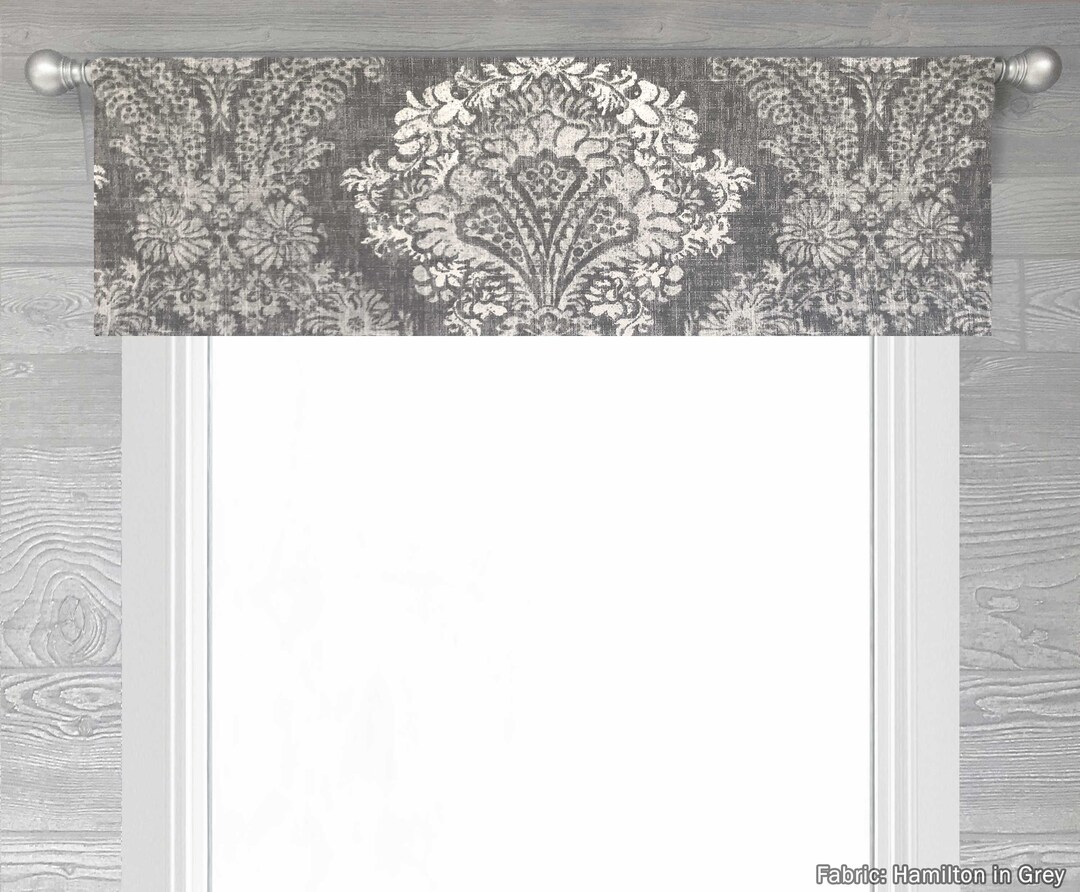 Lined Flat Valance Traditional Floral Damask Straight Valance Dark Gray ...