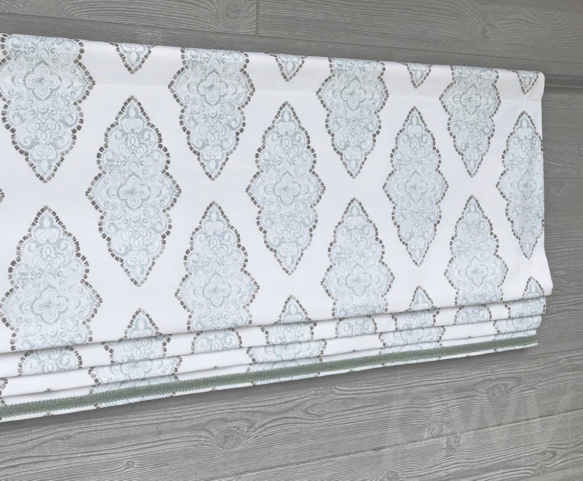 Lined Teal Blue Green on White Modern Medallion Faux fake - Etsy