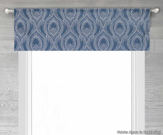 Dark Blue and White Flat Valance Modern Arabesque Pattern | Etsy