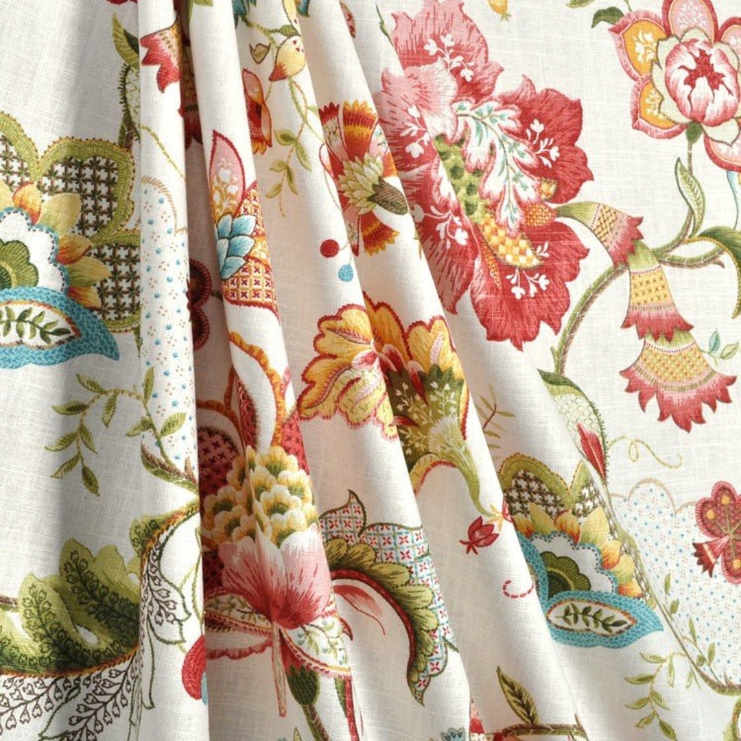 P Kaufmann Ophelia Blossom Floral Linen Pair of Rod Pocket Drapery ...