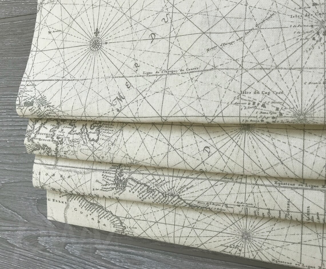 Lined Parchment Map Themed Faux fake Flat Roman Shade - Etsy