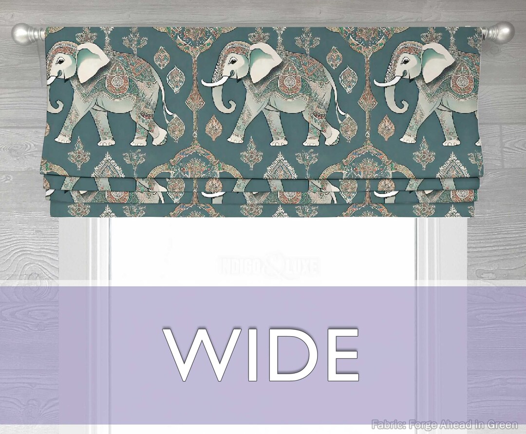 Forge Ahead in Green Lined Faux stationary Roman Shade Valance Custom ...