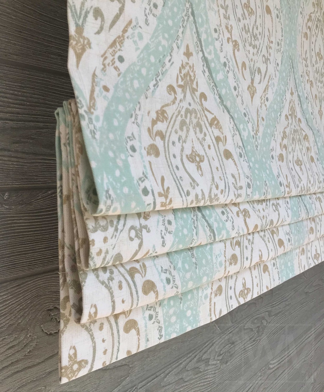 Lined Spa Blue / Green Faux stationary Roman Shade Valance Ivory, off ...