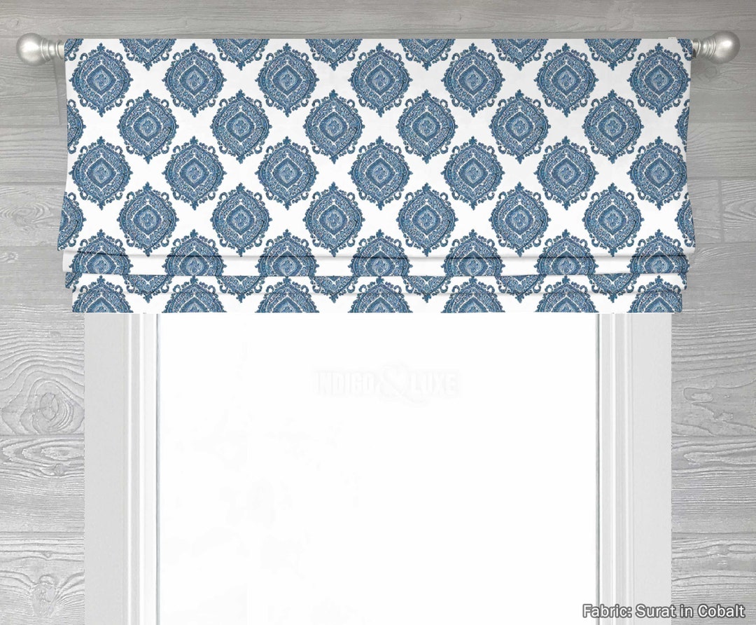 Surat in Cobalt Lined Faux stationary Roman Shade Valance up to 52 Wide ...