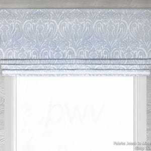 Lined Powder Blue Faux Flat Roman Shade Window Valance With White ...