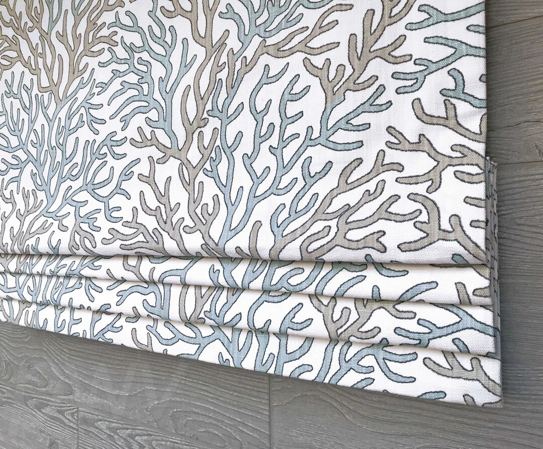 Lined Spa Blue and White Heavy Linen Faux Roman Shade Valance, Beach ...