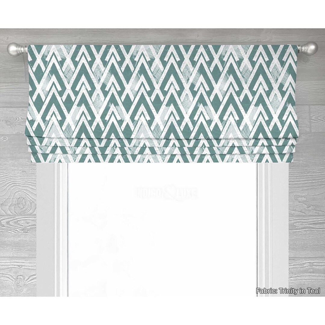 Trinity in Teal Lined Faux (fake) Roman Shade Window Valance; Custom ...