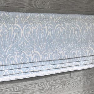 Lined Powder Blue Faux Flat Roman Shade Window Valance W/ White ...