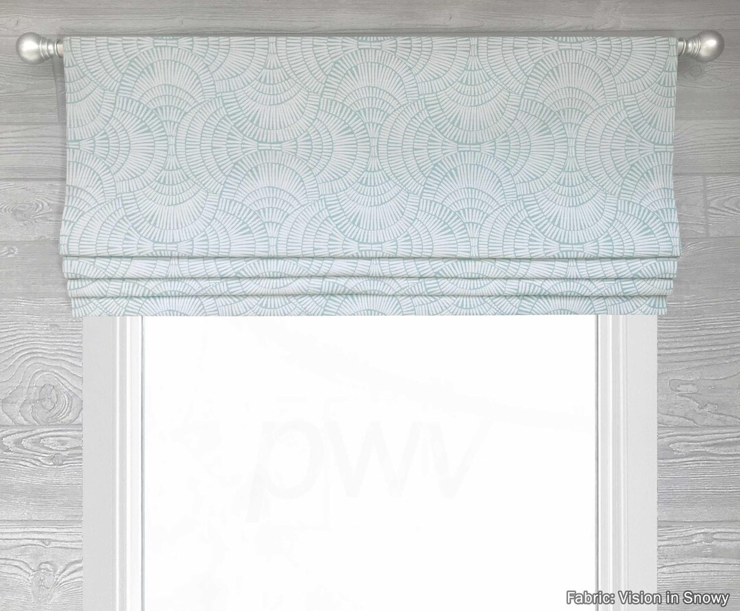 SEAMLESS Blue/green and White Faux (fake) Flat Roman Shade Window ...