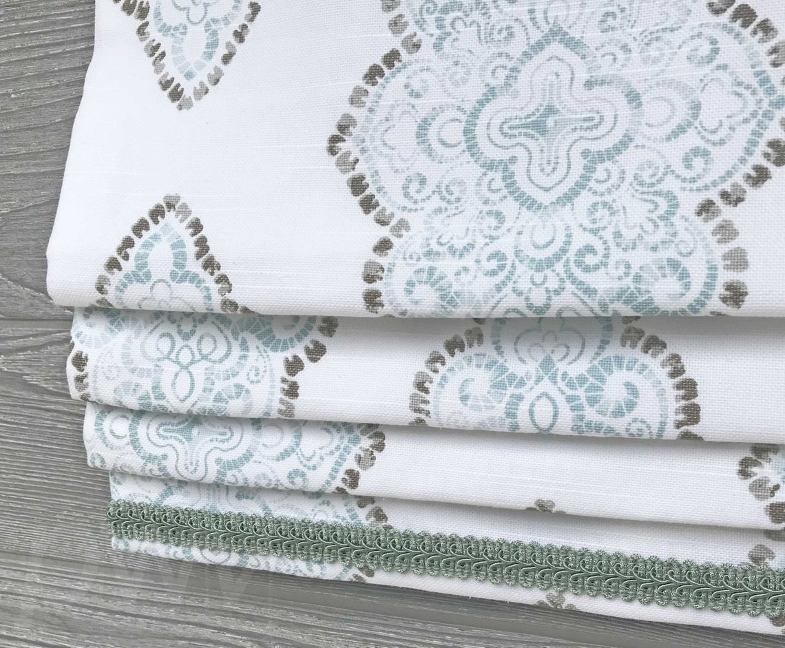 Lined Teal Blue Green on White Modern Medallion Faux fake - Etsy